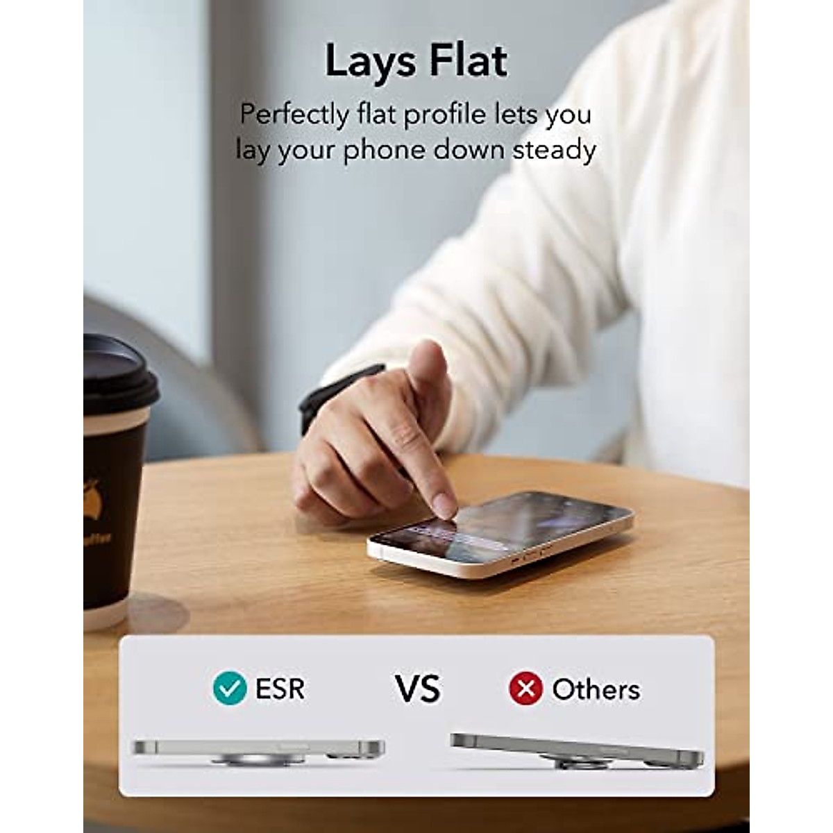 ESR Magnetic Phone Ring Holder (HaloLock), Compatible with MagSafe Phone Grip, MagSafe Ring Holder, Magnetic Phone Grip with Adjustable Stand, MagSafe Accessories for iPhone 14/13/12 Series, Silver