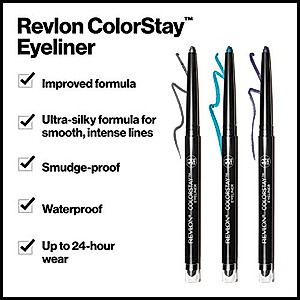 Revlon Pencil Eyeliner, ColorStay Eye Makeup with Built-in Sharpener, Waterproof, Smudgeproof, Longwearing with Ultra-Fine Tip, 201 Black, 0.01 Oz