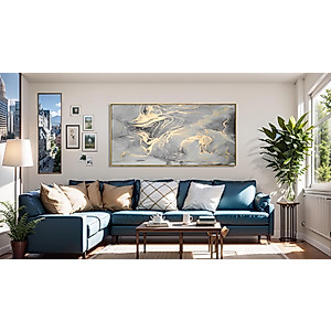 Wall Art Abstract Canvas Painting Gray Wall Decor Fluid Ink Modern Artwork for Living Room Bedroom Dining Room Home Office Decor 20"x40" with Framed
