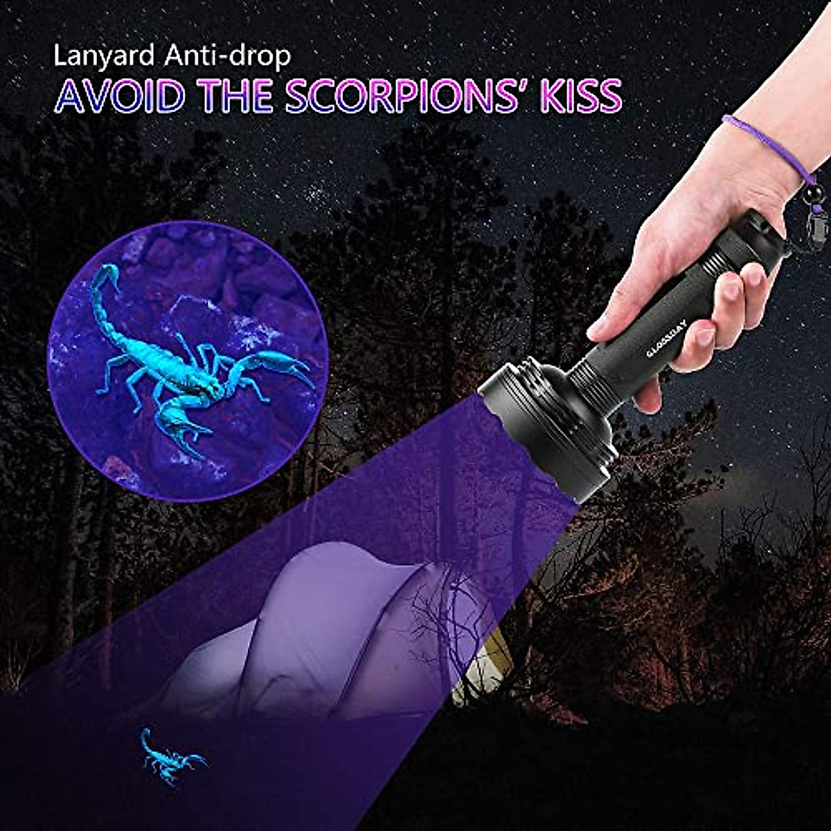 GLOSSDAY Blacklight Flashlight,128 LED UV Flashlights, Upgraded Bright Ultraviolet Flashlight Professional Black Light for Dog/Cat, Hunting Scorpions