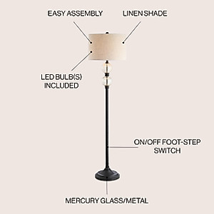 JONATHAN Y JYL1016A January 60" Glass/Metal LED Floor Lamp, Traditional, Elegant, Office, Living Room, Family Room, Dining Room, Bedroom, Hallway, Foyer, Mercury Glass/Oil Rubbed Bronze