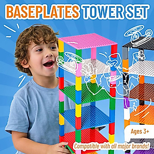 Strictly Briks Stackable Base Plates Lego Compatible - Stackable Rainbow Building Bricks for Towers, Shelves & More - 12 Base Plates & 80 Stackers - 6x6 Inches