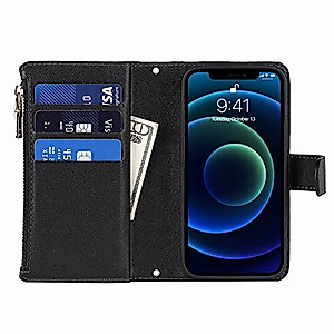 Jaorty iPhone 12 Mini Phone Case Wallet for Women Men with Credit Card Holder, iPhone 12 Mini Crossbody Case with Strap Shoulder Lanyard, Zipper Pocket PU Leather Cases for iPhone 12 Mini,5.4" Black