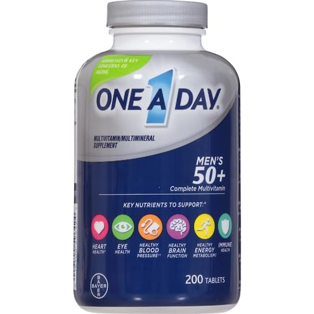One A Day Men’s 50+ Healthy Advantage Multivitamin, Multivitamin for Men with Vitamins A, C, E, B6, B12, Calcium and Vitamin D, Tablet, 200 Count (Pack of 1)