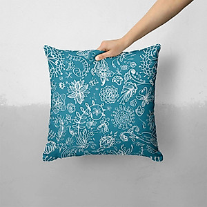 iiRov Blue & White Floral Sketched Lace Patterns v21 - Custom Decorative Home Decor Indoor or Outdoor Throw Pillow Cover Plus Cushion Set for Sofa, Bed or Couch (Pillow CASE Cover Plus Cushion)