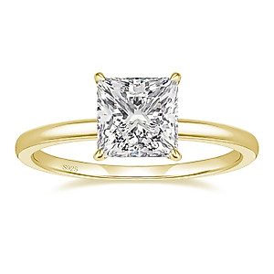 EAMTI 2CT 925 Sterling Silver Gold Engagement Rings Princess Cut Cubic Zirconia CZ Wedding Promise Rings for Her Stunning Wedding Bands for Women Size 6.5