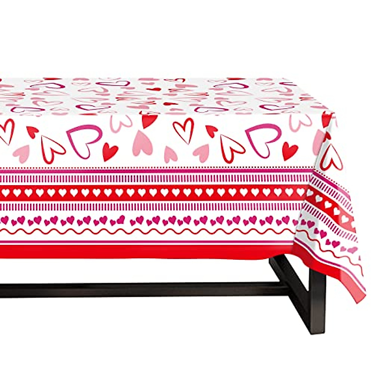 FANCY LAND Valentine Tablecloth 3 Pack Heart Red Plastic Party Decorations 54 X 108 Table Cover