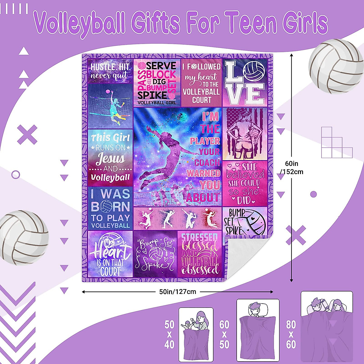 Pozevan Volleyball Gift Blanket - Volleyball Gifts for Teen Girls - Volleyball Gifts for Team - Volleyball Coach Gift - Volleyball Gifts for Girls - Gifts for Volleyball Lovers - 50" X 60"