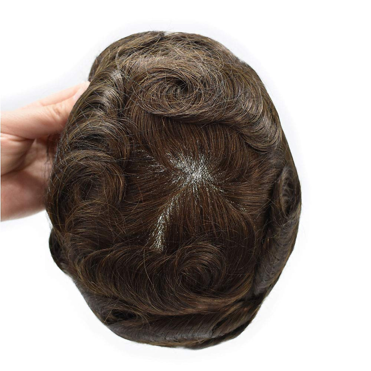 Curve Hair mens toupee hairpieces human hair system for men hair unit 0.04mm Super Thin Skin toupee for men Transparent Ultra Thin Skin men hair piece replacement 8"x10" #6 Light Brown
