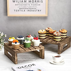 Rustic Brown Burnt Wood Cake Stand Wooden Cupcake Stand Dessert Buffet Display Holder Riser Stands for Wedding Birthday Graduate Party, Set of 2