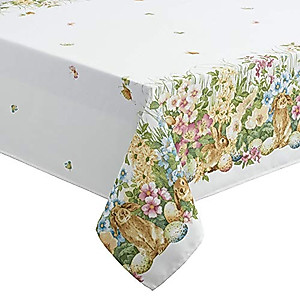 Benson Mills Blooming Bunnies Fabric Easter Tablecloth, Spillproof Indoor/Outdoor Spring and Easter Table Cloth (Blooming Bunnies, 60" X 120" Rectangular)