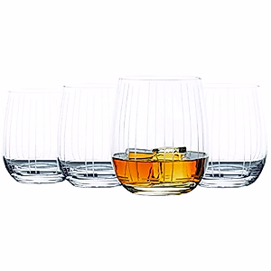 Mikasa Berlin Double Old Fashioned Whiskey Set of 4, 15.5-Ounce, Clear