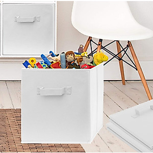 Pomatree 13x13x13 Inch Storage Cubes - 4 Pack - Large and Sturdy Storage Bins | Dual Handles, Foldable | Cube Organizer Bin | Fabric Baskets for Organizing Closet, Clothes and Toys (White)