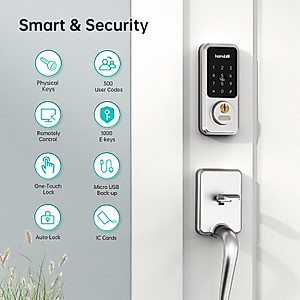 Wi-Fi & Bluetooth Smart Lock, Keyless Entry Smart Front Lock, hornbill Touch Screen Keypads, App Control, Auto Lock, Compatible with Alexa, Remotely Control
