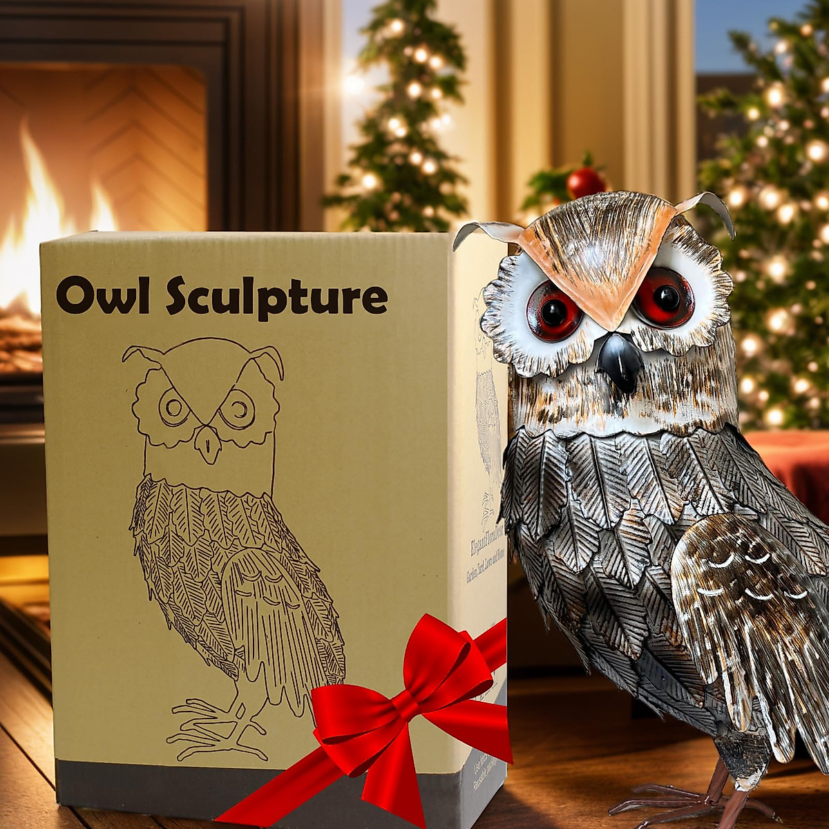 ElegantFloraDcor Metal Owl Sculpture, Indoor Home Furniture Decoration Art Craft Gift, Outdoor Garden Lawn 3D Art Sculpture