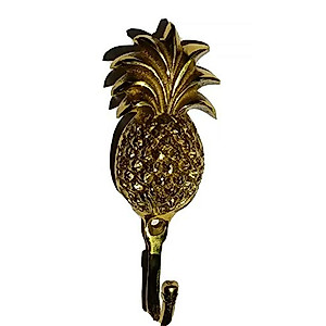 4-1/4" Pineapple Fruit Strong Hook Hanger Shiny Solid Brass Coat Hat Hanger #Q11