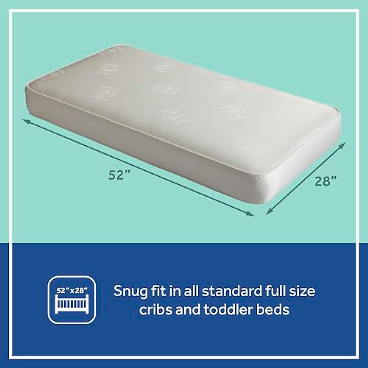 Sealy Baby Cotton Bliss Breathable 2 Stage Waterproof Crib Mattress plus Toddler Bed Fit, 204 Extra Firm Coils, Organic Cover, GREENGUARD Gold Certified, Safety & Quality Tested, Made in USA, 52'X28'