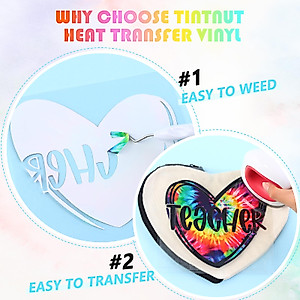 Tintnut Tie dye HTV Heat Transfer Vinyl - 10x12 Inch 12 Sheets Bundle Watercolor HTV Iron on Vinyl Seamless Colorful Swirl Patterned HTV for Tshirts DIY Compatible with Cricut or Silhouette Cameo