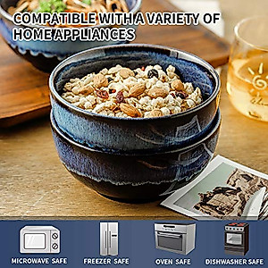 KOOV 24 Ounce Soup Bowl Set, Porcelain Cereal Bowls Microwave And Dishwasher Safe, Ceramic Kitchen Bowls For Oatmeal Breakfast, Chip, Rice, Reactive Glaze Set of 4 (Nebule Blue)