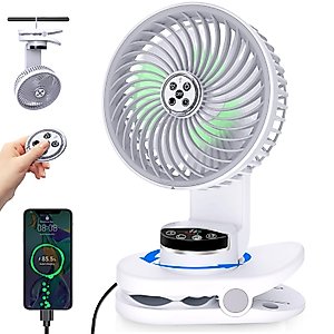 TDONE 8 Inch Clip on Fan, 10000mAh Battery Operated Desk Fan With 9 Speeds, Auto Oscillation Rechargeable Camping Fan With Atmosphere Light and Remote, USB-C Powered Fan for Office Desktop Outdoor