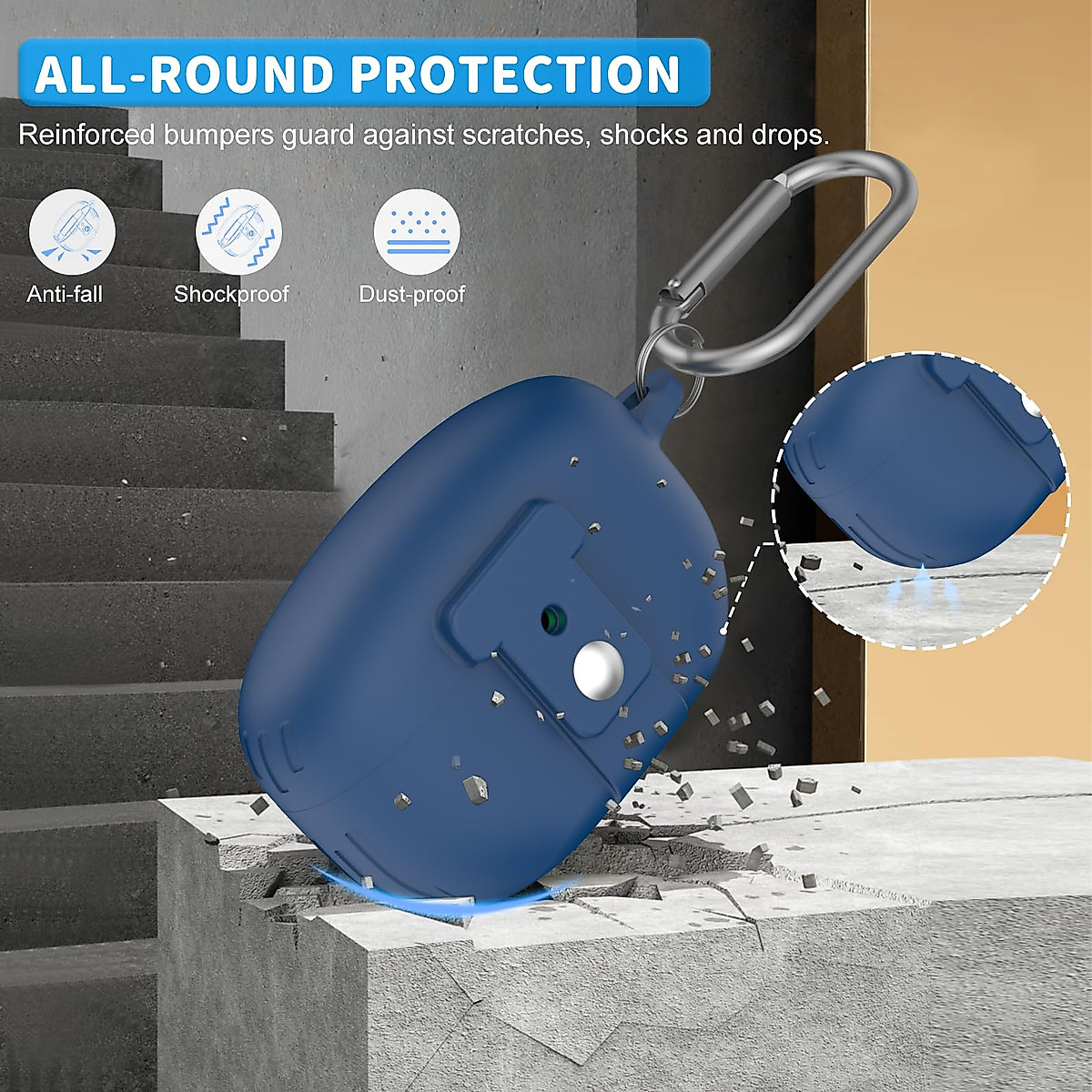 Secure Lock Case for Sony WF-1000XM5 Earbuds(2023), WOFRO Shockproof Anti-Scratch Silicone Protective Cover Skin Designed for Sony WF1000XM5 Sony XM5 Wireless Earbuds with Lanyard&Keychain (Blue)