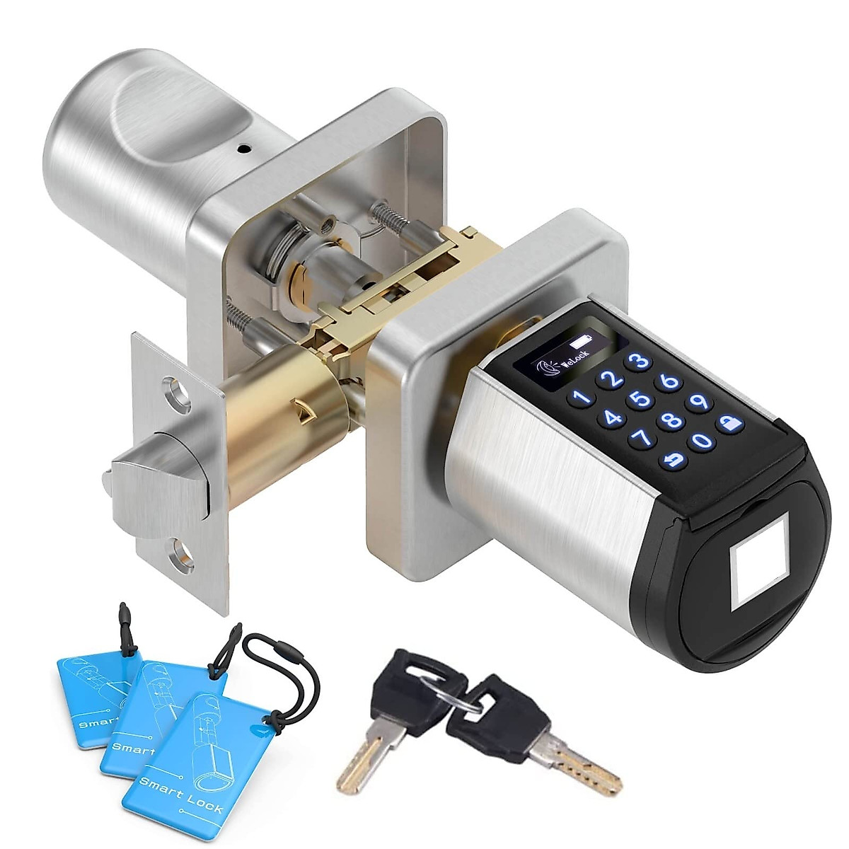 WELOCK Safer Keyless Entry Door Lock Deadbolt, Smart Bluetooth Locks Deadbolt Digital Electric Door Lock with Keypad APP Control IC Card Mechanical Key, Easy to Install