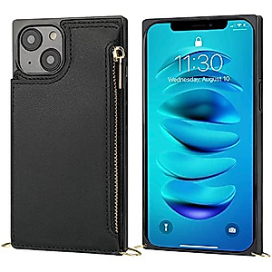 Bocasal Crossbody Wallet Case for iPhone 14 with RFID Blocking Card Slot Holder, Magnetic Flip Folio Purse Case, PU Leather Zipper Handbag with Detachable Lanyard Strap 6.1 Inch 5G (Black)