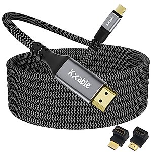 USB C to HDMI Cable 20 FT, 4K Type-C to HDMI Braided Cord, [Thunderbolt 3/4 Compatible], for iPhone 15 Series, MacBook Pro/Air, iPad Pro, Galaxy S23, Note 20, Surface, Dell, HP, with 2 HDMI Adapters