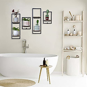 Cocoyard Floating Shelves, Wall Mounted Shelf, Set of 2. Modular Wall Shelf Set. Perfect for Living Room Bedroom Bathroom. Great Gift Ideas for Plant Lovers (Black, 8.1" W x 4.9" D x 23.6" H)