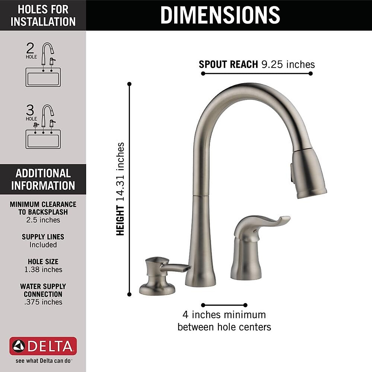 Delta Faucet Kate Pull Down Kitchen Faucet Brushed Nickel with Pull Down Sprayer, Kitchen Sink Faucet, Faucet for Kitchen Sink, Soap Dispenser, Stainless 16970-SSSD-DST