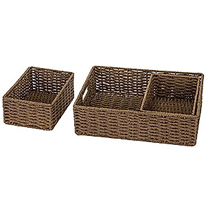 MyGift Brown Woven Small Storage Tray for Organizing, Multipurpose Nesting Basket Bin, Set of 3