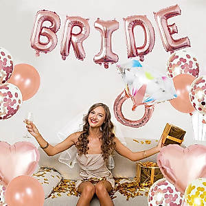 EFAILY Bachelorette Party Decorations - Rose Gold Bridal Shower Party Decor and Supplies Kit Bride To Be Sash, Veil, Temporary Tattoos, Confetti Balloons Pack Fringe Curtain.