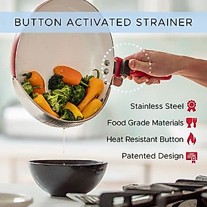 Generic Handy Pan 2-in-1 Nonstick Frying Pan & Strainer, 10-Inch, Ceramic & Stainless Steel, PFOA Free, Dishwasher Safe, Induction, Gas & Electric Stove