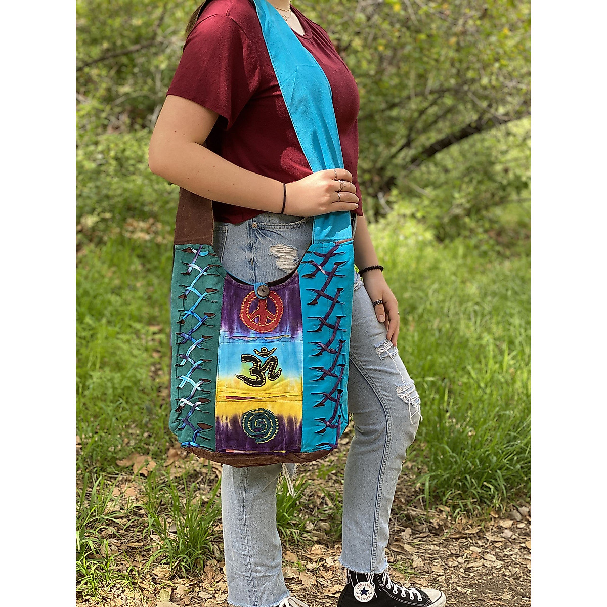 Original Collections Bohemian Hippie Crossbody Peace Sign Shoulder Bag Purse Large