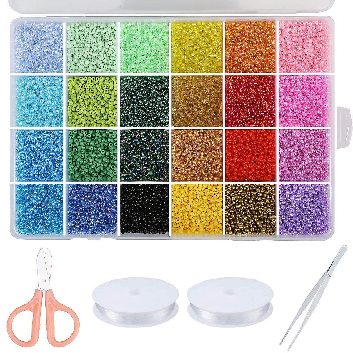 GREENTIME 22800pcs Glass Seed Beads for Jewelry Making Kit, Small Craft Beads 11/0 Waist Beads for DIY Bracelet Necklaces Crafting Jewelry Making Supplies (24 Colors)