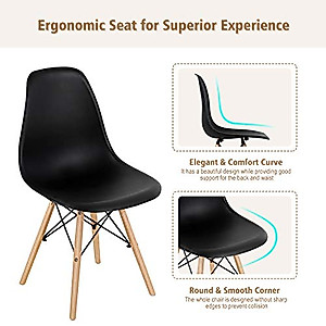KOTEK Mid Century Modern Dining Chairs Set of 4, DSW Chairs Plastic Shell Chairs with Wood Legs, Armless Side Chairs for Dining Room, Living Room, Kitchen (Black)