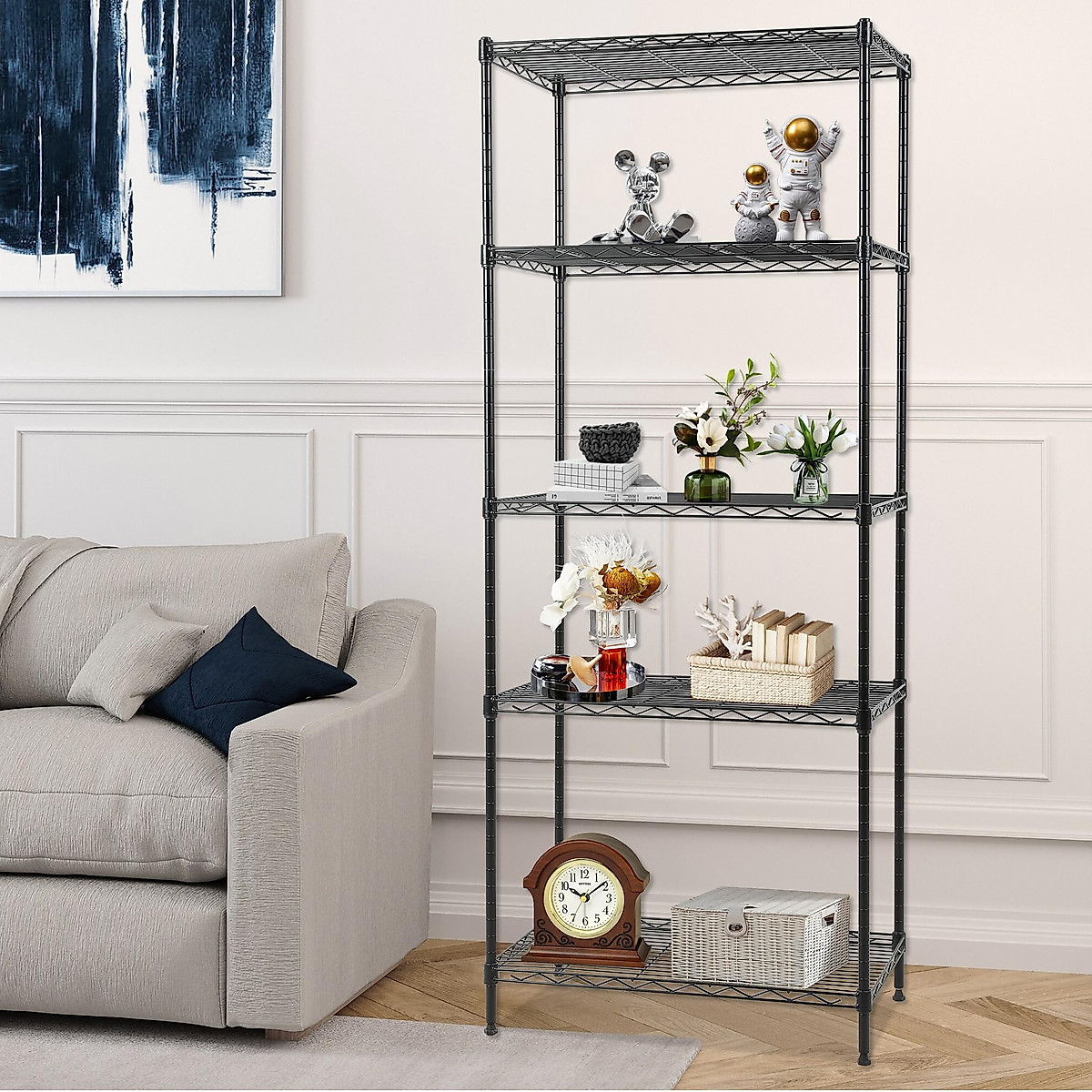 FDW Shelves,Wire Shelving Utility Storage Shelves Shelving Unit NSF Certified Height Adjustable Metal 5 Tier Shelves Easy Assembly 24" L x 14" W x 60" H,Black