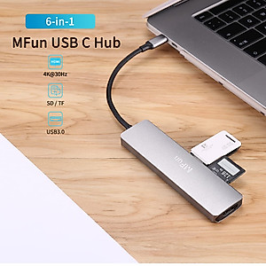 USB C Hub,MFun 6 in 1 USB C to HDMI Adapter with USB 3.0 Port,SD/Micro SD Card Reader,4K HDMI Compatible for USB C Laptops and Other Type C Devices