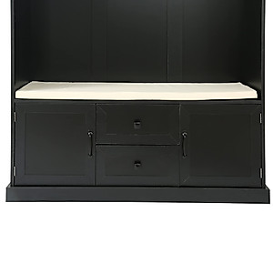 Favfurish Hall Tree with 3 Hooks & Cushioned Bench,3-in-1 Design Coat Hanger W/Storage Cabinet and 2 Large Drawers,Space Saving,for Mudroom Entryway Hallway,Black,47.2"