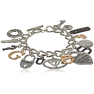 GUESS "Basic Mixed Metal Logo Charm Toggle Charm Bracelet