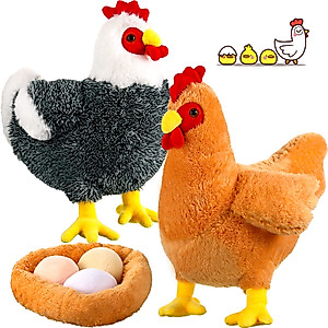 Civaner 2 Pcs 12 Inch Buffy The Hen Chicken Stuffed Animal Gift Cute Chicken Plush with Eggs Large Chicken Plush Valentine's Day Gift Easter Party Favor for Kids Women Birthday Supplies