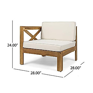 Christopher Knight Home Mamie Outdoor Acacia Wood 5 Piece Sofa Set, Teak Finish, Beige