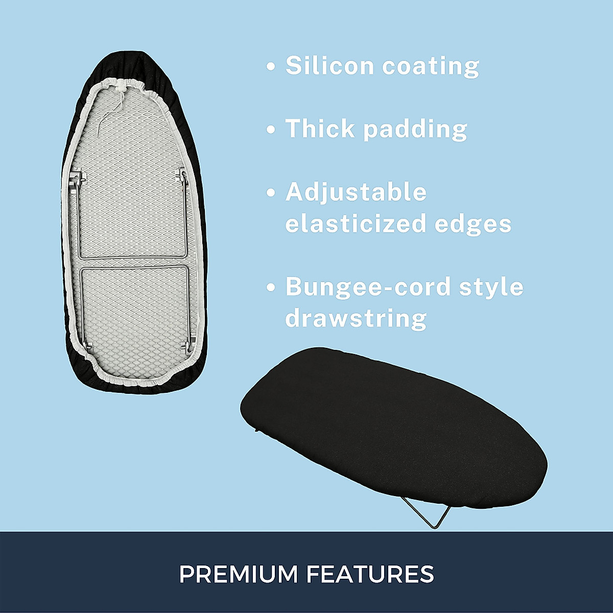 SAVUK 12.5 X 32 inch Smart Table Top Ironing Board Cover and Pad with Standard Size, Fits Small, Mini Board, Easy Placement, Extra Thick Padding, Elastic Cord, Heat Reflective (Black, 12.5" X 30")