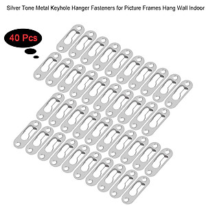 40 Pcs Durable 1.5mm Thick Tone Metal Keyhole Hanger Fasteners Unique Protruding Design for Picture Frames Hang Wall Indoor Silver