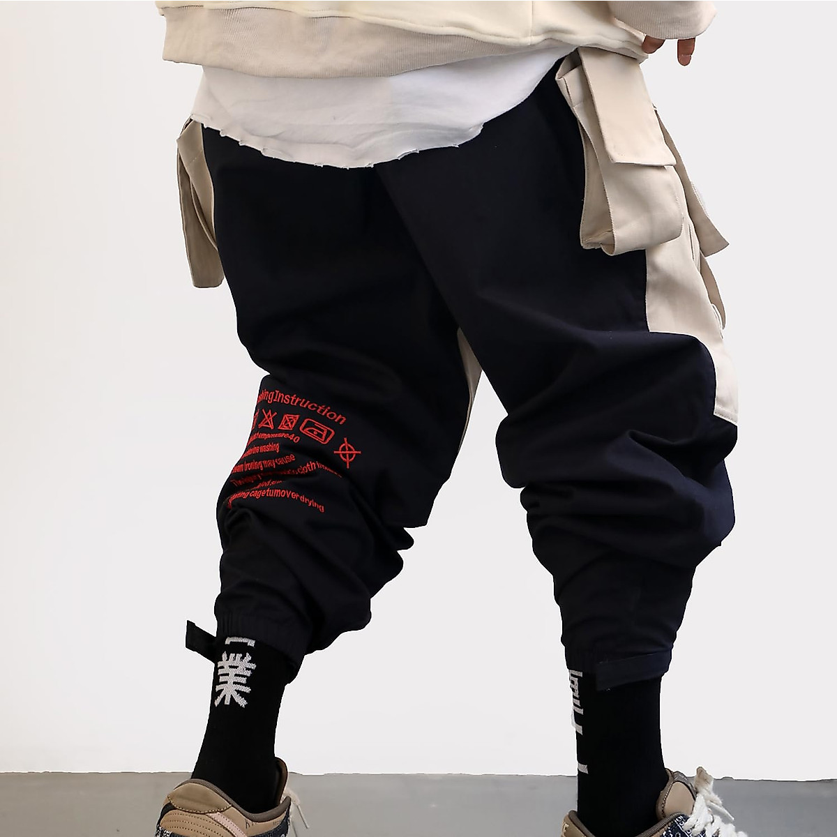 Niepce Inc Japanese Streetwear Black Men's Cargo Pants (Black-p8, M)
