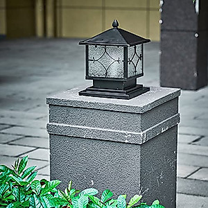 JSBDPHW Outdoor Waterproof Column Light Metal LED Warm Light Post Light Glass Lamp Shade Wall Lawn Courtyard Pillar LampPedestal Light Outdoor Post Light Fixtures