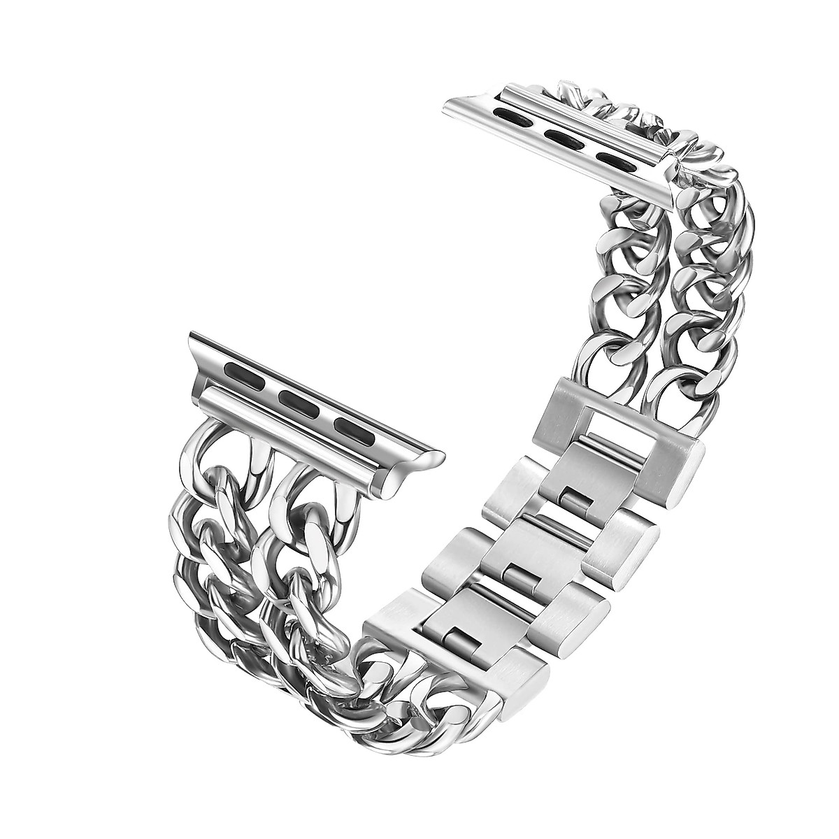 Secbolt Bands Compatible Apple Watch 38mm 40mm 41mm iWatch Series 9 8 7 6 5 4 3 2 1 SE Stainless Steel Chain Links Replacement Strap, Silver