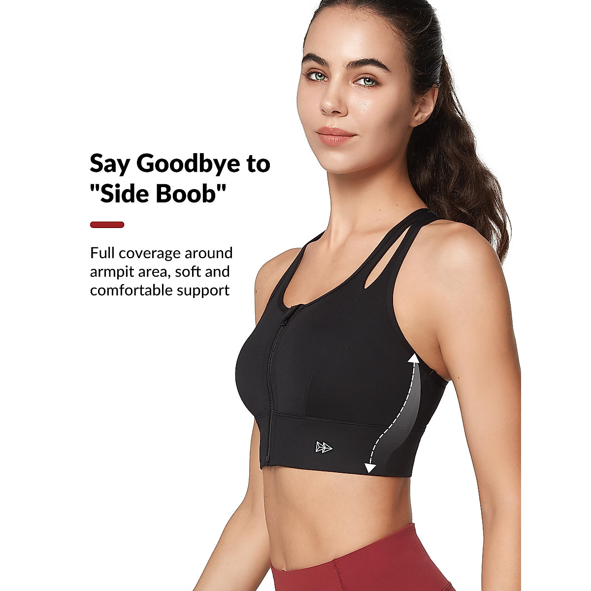 Yvette Womens Sports Bras High Impact Zip Front Sports Bra High Support Large Bust for Workout Running,Black,Large Plus