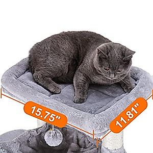 Heybly Cat Tree for Indoor Cats, Cat Tower condo for Kitten, Cat House with Padded Plush Perch, Cozy Hammock and Sisal Scratching Posts, Light Gray HCT003SW