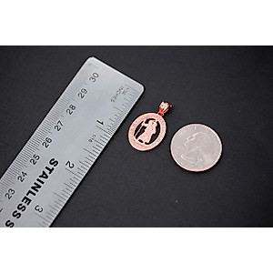 CaliRoseJewelry 14k Saint Christopher Pray for Us Oval Charm Pendant Necklace in Rose Gold, 18"